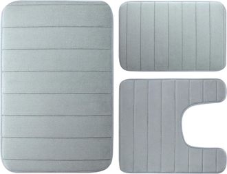 Generic Samt-Memory-Schaum-Badezimmerteppich, 3er-Set, wasserabsorbierend, rutschfest, extra weich(Light Grey)