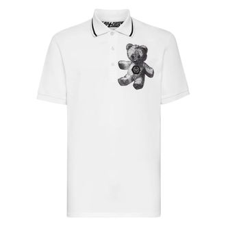 Philipp Plein Slim Fit Poloshirt SS Paisley Teddy Bear - - Tops - Herren - Wei&szlig; - 3XL