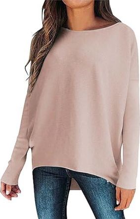 Generic Pull &agrave; col b&eacute;nitier pour femme, manches longues chauve-souris, col bateau, pull tunique &agrave; &eacute;paules d&eacute;nud&eacute;es, haut ample dhiver, rose, XL