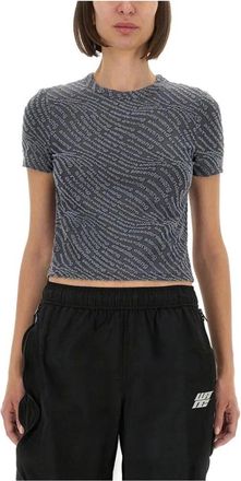Alexander Wang Femme, Tops, Gris, Taille: 36 FR All Over Logo Printed Cropped T-Shirt