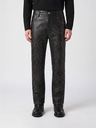 Marni Straight-Fit-Hose aus Schafsleder von mit Rautenstickerei und Nieten
