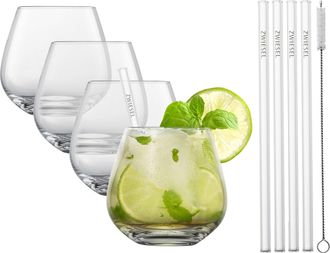 Schott Zwiesel After Work Drinks, Set mit 4 Bechern, 4 Glastrinkhalmen und 1 Baumwollbürste, spülmaschinenfeste Tritan-Kristallgläser, Made in Germany (Art.-Nr. 1300