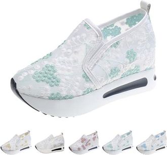 Generic Baskets orthop&eacute;diques pour femme - Broderie florale - Respirantes - Bout rond - Chaussures compens&eacute;es habill&eacute;es et d&eacute;contract&eacute;es - Chaussures de march