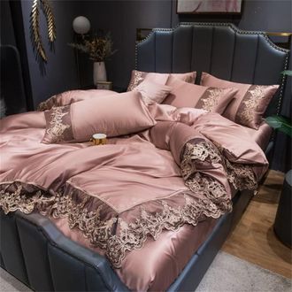 Generic Seidige Bettwäsche Bettbezug Set 4 Stück Bettdeckenbettwäsche-Sets Seidig Queen-Size-Bettwäsche-Set Satinbettwäsche In Voller Größe Bettwäsche-Set Lux