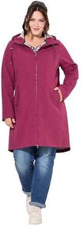 Ulla Popken Hyprar Veste softshell à capuche pour femme, imperméable, longue, Rubis, 50-52