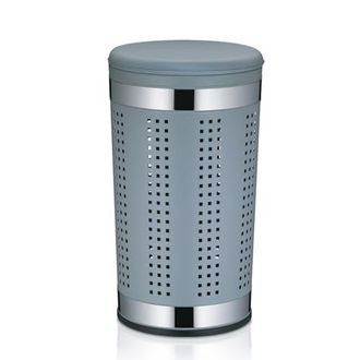 KELA W&auml;schekorb mit Deckel, W&auml;schekorb Metallkorb hellgrau, W&auml;schesammler 30,5 x 60,5 cm, SEVILLA, Metall beschichtet