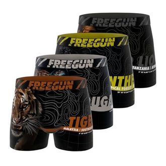 Freegun Boxer Homme Savage Animals, Cale&ccedil;on Homme Ultra-Doux, Stretch & Respirant (Lot de 4), Noir Taille XL