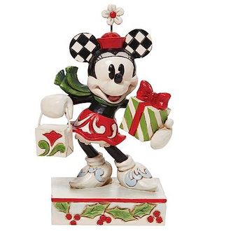 Enesco Disney Traditions Weihnachtsfigur Minnie Maus, mit Tasche und Geschenk, Mehrfarbig, Einheitsgröße