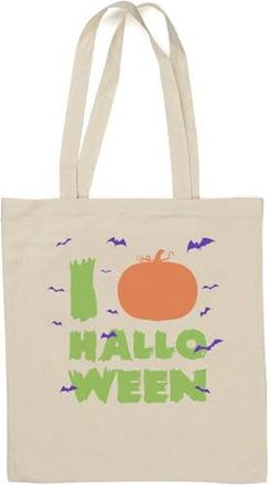 Generic Sac fourre-tout en coton naturel avec inscription « I Love Halloween citrouille et chauve-souris » Blanc