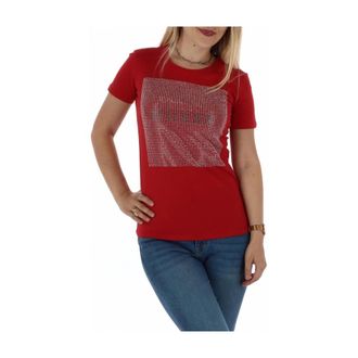 Guess Rundhals-T-Shirt aus Baumwolle mit kurzen &Auml;rmeln - - Tops - Damen - Rot - XS