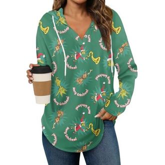 Generic Le Grinch Sweat A Capuche Femme Oversize Moche De Hiver Noël Plaid Femmes Noel 2025 Costume Adulte Pyjama Deguisement Sweet Vetement Pulls Pull Vêteme
