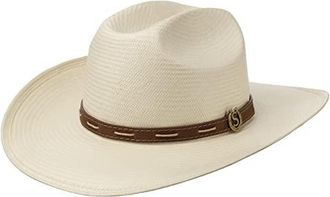 Stetson Chapeau en Paille Edcouch Western Toyo Homme - de Soleil Cowboy DEte avec Bandeau Cuir Ete Printemps-ete - XL (60-61 cm) Nature
