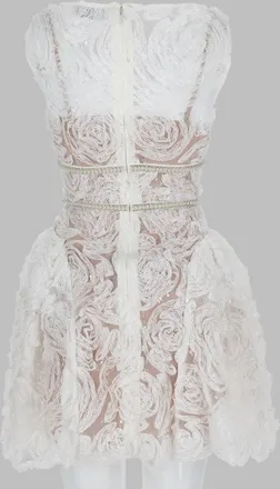 Self Portrait Tulle and Lace Mini Dress - White