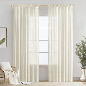 Miulee Voile Gardinen Vorhänge mit Schlaufen Leineneffekt Halbtransparent Vorhange Elegant Einfach Leinenoptik für Wohnzimmer Schlafzimmer 2er Set, 140×245(H