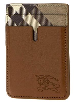 Burberry Mens Brown Leather Pop Check Card Holder Hazel Exterior: Calf Portafogli Wallet