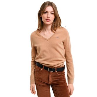 GANT Damen Extrafine Lambswool V-Neck Pullover, Caramel BEIGE, XL