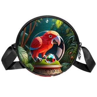 Generic Petit sac &agrave; bandouli&egrave;re rond pour femme, perroquet, boule de cristal, sac &agrave; bandouli&egrave;re avec fermeture &eacute;clair, bretelles r&eacute;glables, sac &agrave; main rond d&eacute;