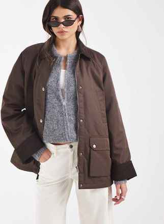 Vero Moda Barnjacke mit kontrastierendem Cordbesatz in Schokobraun