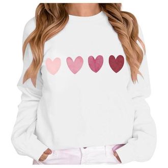 Generic Sweat-shirt d&eacute;contract&eacute; &agrave; manches longues et col rond pour femme Motif coeur 2026, blanc, XXL