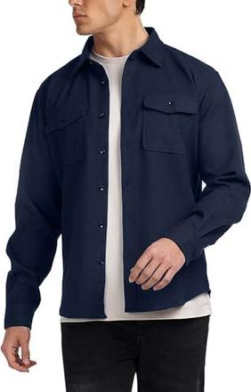 Generic Chemise &agrave; manches longues pour homme - Coupe d&eacute;contract&eacute;e - Col &agrave; revers - Chemise boutonn&eacute;e - L&eacute;g&egrave;re et respirante - Sans plis - Avec poches &agrave; rabat,