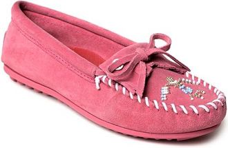 Minnetonka Women s Thunderbird Animikii Hardsole Moccasins for Women with a Classic Leather Moccasin Silhouette, Cushioned Footbed, and Beaded Moccasin Design, P