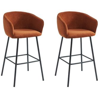 Vente-Unique Pascal Morabito - Lot de 2 tabourets de bar en tissu polyester terracotta - Pi&egrave;tement m&eacute;tal noir - Hauteur dassise 76 cm - Charge max 110 kg