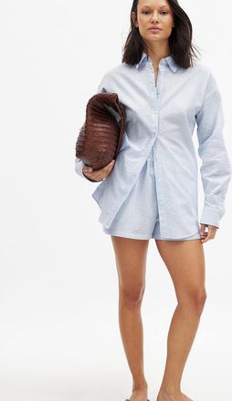 NA-KD Chemise en cr&eacute;pon ray&eacute; &agrave; manches longues - Bleu-multicolore