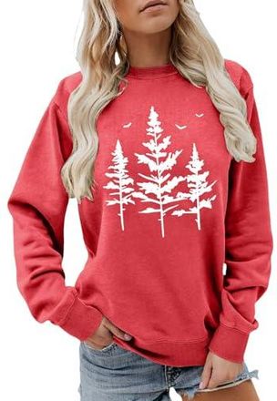 Generic Pull imprim&eacute; printemps automne hiver 2026 d&eacute;contract&eacute; manches longues col rond pull doux confortable mode pour un usage quotidien, rouge past&egrave;que, XXL