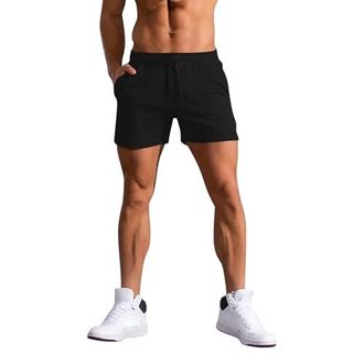Generic Short de sport pour homme - Coupe ajust&eacute;e - Boxer chino noir l&eacute;ger en coton - Pour adulte - Pantalon de marche - Pantalon de travail, Noir, S