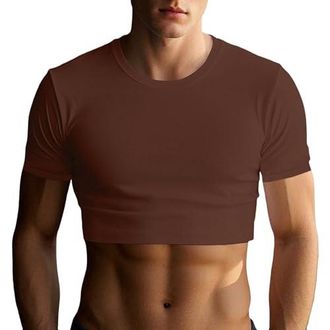 Generic Crop Top pour homme - Ventre nu - Manches courtes - T-shirt de fitness respirant - V&ecirc;tement de bodybuilding - Yoga - T-shirt de sport - Col rond - Cou