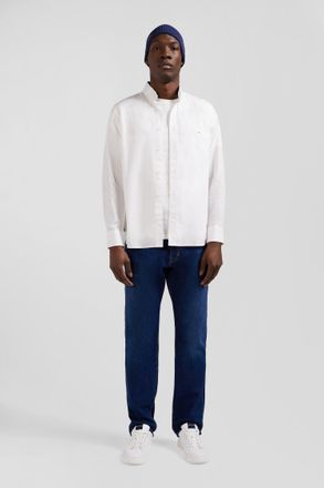 Eden Park Chemise En Popeline De Coton Blanche Col Boutonn&eacute; Et Coudi&egrave;res Imprim&eacute;es Coupe Regular