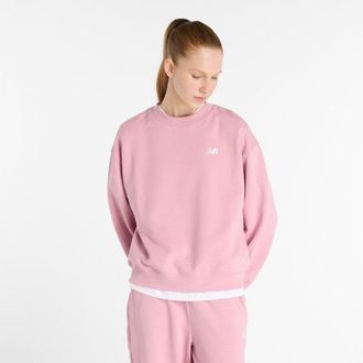 New Balance Damen Sport Essentials French Terry Crew in Rosa, Baumwollfleece, Gr&ouml;&szlig;e XL