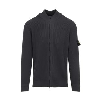 Stone Island Homme, Pulls, Gris, Taille: L Pull zipp&eacute; en maille c&ocirc;tel&eacute;e