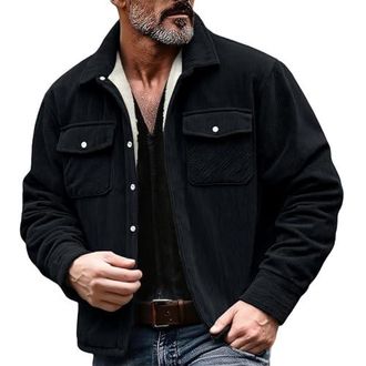 Generic Veste dhiver en velours côtelé pour homme avec fermeture éclair intégrale et col à revers décontracté avec poches, veste ample coupe-vent chaude pour 