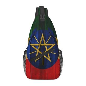 Generic Drapeau Rustique En Bois De L&Eacute;thiopie Sac &Agrave; Bandouli&egrave;re L&eacute;ger Sacoche Epaule Multifonctionnel Sac Banane Pour Quotidien Excursion Randonn&eacute;e