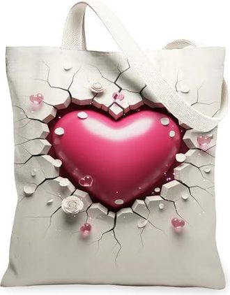 Generic Sac fourre-tout romantique en toile avec motif coeur charmant, l&eacute;ger, lavable, pour le shopping, les voyages, la plage, le pique-nique, blanc, 13x15 I