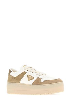Prada Womens Two-Tone Leather And Suede Downtown Bold Sneakers Deserto
