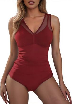 Generic Maillot De Bain Femme 1 Piece Maillot De Bain Femme Costume Respirant S&eacute;chage Rapide Fronc&eacute; Col en V - Amincissant Ultra-Flattant pour Silhouette Parf