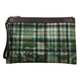 Alviero Martini 1A Classe Clutch aus Leder und bedruckter Baumwolle - - Bags - Damen - Gr&uuml;n - ONE SIZE