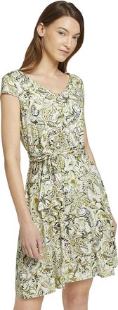 Tom Tailor Damen 1026052 Gemustertes Jersey-Kleid mit Bindeg&uuml;rtel, 26974-Green Paisley Design, 40