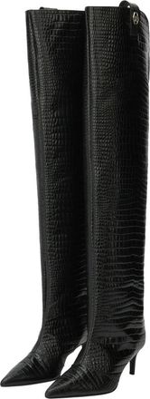 Philipp Plein Stiefel - Stiefel Niedrige Abs&auml;tze Overknee Cocco Crocco Pri - Gr. 38 (EU) - in Schwarz - f&uuml;r Damen