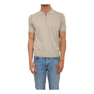 Canali Homme, Tops, Beige, Taille: 3XL Polo en pur coton avec passepoil contrastant