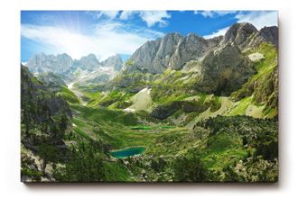 Paul Sinus Art Sinus Art Wandbild 90x60cm Atemberaubendes Hochgebirgspanorama mit gr&uuml;nen H&auml;ngen und t&uuml;rkisfarbenem Bergsee im Tal