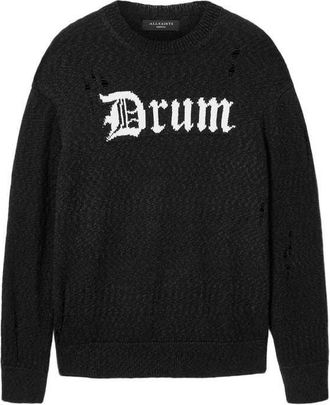 AllSaints Sweatshirt in Schwarz und Kreidewei&szlig; mit Drum Roll-Schriftzug und Rundhalsausschnitt-Bunt