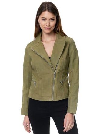 Tazzio Veste en cuir v&eacute;ritable pour femme look motard F500, vert, M