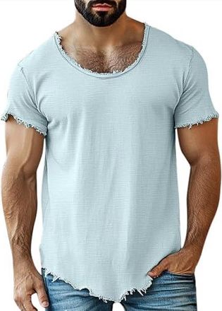 Generic T-shirt basique pour homme - Noir - Col rond - T-shirt de sport pour homme - Respirant - Manches longues - Ourlet ray&eacute; - T-shirt dentra&icirc;nement respira