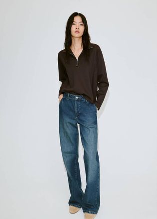 Mango Sweat-shirt col montant zipp&eacute; marron - Femme - XXS - MANGO