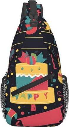 Generic Antivol Sacoche Homme Bandouliere Images de joyeux anniversaire Sacs Poitrine Multifonction,Polyester Crossbody Bag pour Homme Femme Camping