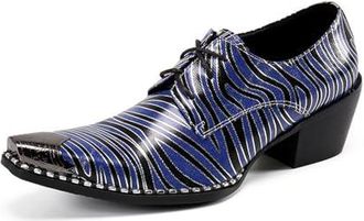 Generic Chaussures Oxford &agrave; talon &eacute;pais pour homme - En cuir - Avec pointe en m&eacute;tal - &Agrave; lacets - Pour affaires, formelles et formelles - Pour homme, bleu, 42 