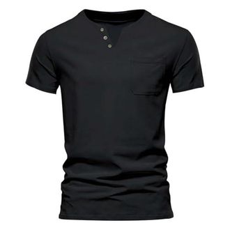 Generic T-shirt d&eacute;contract&eacute; pour homme avec col en V et poche, coupe ajust&eacute;e, manches courtes, pour le quotidien, les activit&eacute;s de plein air, printemps et &eacute;t&eacute;